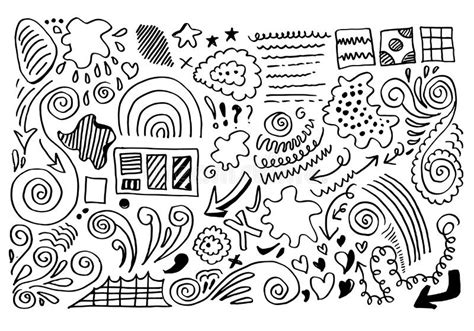 Doodle Vector Lines And Curveshand Drawn Check And Arrows Signs Set