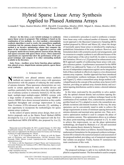 PDF Hybrid Sparse Linear Array Synthesis Applied To Phased Antenna Arrays