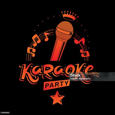 마이크 오디오 장비 음표 구성 노래방 파티 광고 및 나이트 클럽 디스코 텍 초대 포스터에 대 한 벡터 상징으로 사용할 수