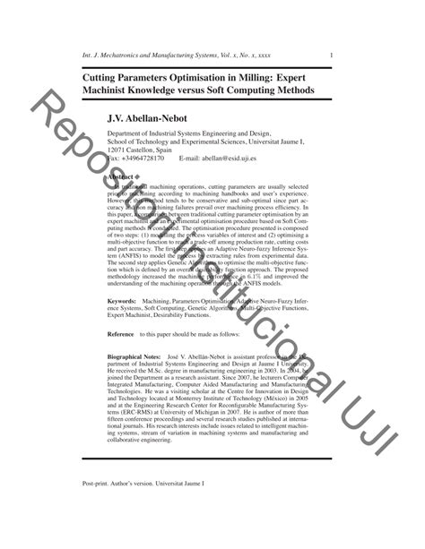 Pdf Cutting Parameters Optimisation In Milling Expert Machinist