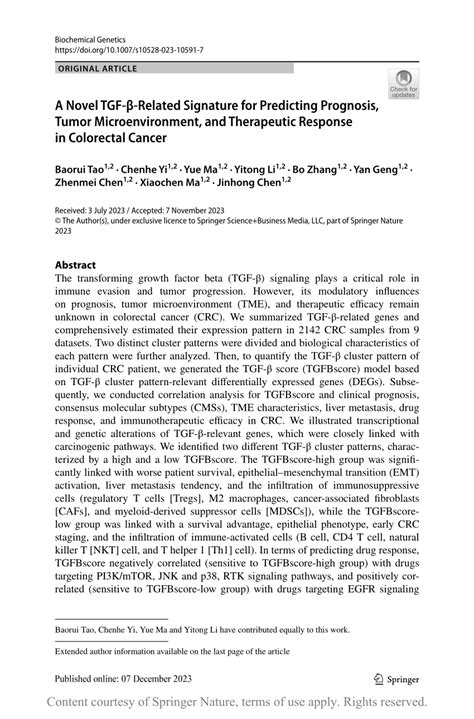 A Novel Tgf β Related Signature For Predicting Prognosis Tumor Microenvironment And