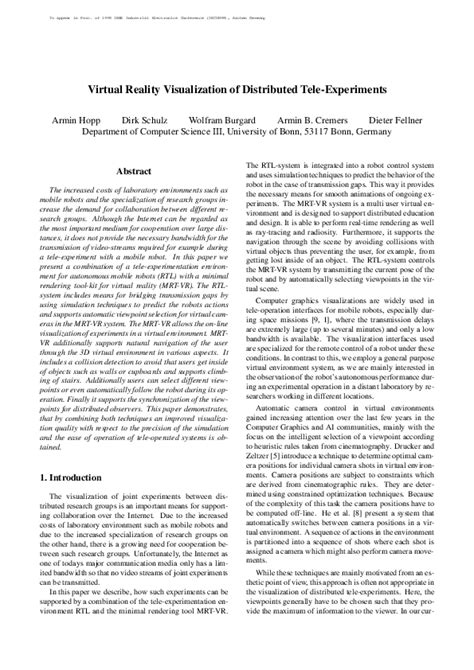 Pdf Virtual Reality Visualization Of Distributed Tele Experiments
