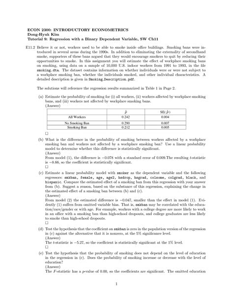 tutorial 9 solution introductory econometrics econ2300 econ 2300