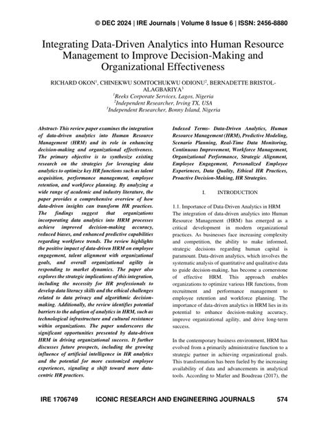pdf integrating data driven analytics into human resource management to improve decision