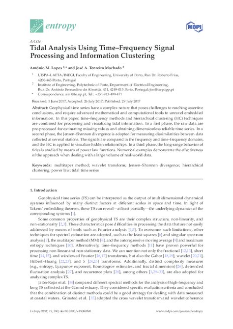 Pdf Tidal Analysis Using Timefrequency Signal Processing And Information Clustering
