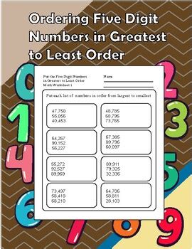 Ordering Five Digit Numbers In Greatest To Least Order By One Stop Jojo