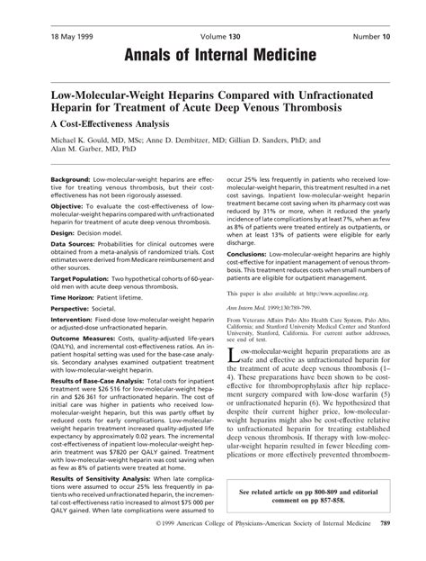 Pdf Low Molecular Weight Heparins Compared With Unfractionated