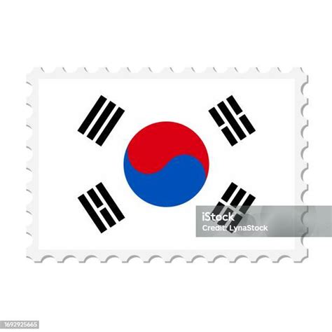 대한민국 우표 하얀 배경에 분리된 한국 국기가 있는 엽서 벡터 그림 고무도장에 대한 스톡 벡터 아트 및 기타 이미지 고무도장