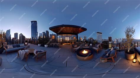 Premium Photo A Stunning View Of A Modern Rooftop Terrace With A Fire