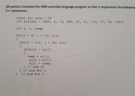 solved 20 points complete the arm assembly language