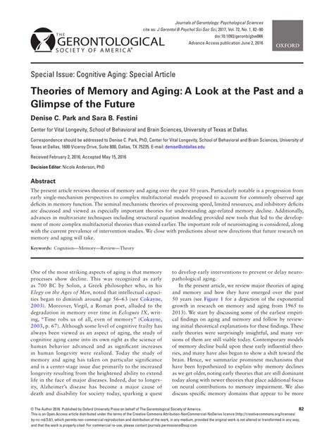 Pdf Theories Of Memory And Aging A Look At The Past And A Glimpse Of