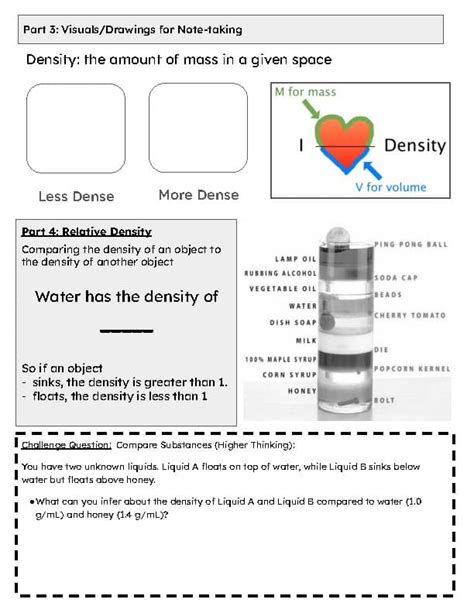 6th Science Unit 1 Lesson 2 Density Student Mini Notes By Clint Tidwell
