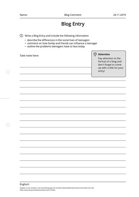 Arbeitsblatt Blog Comment Englisch Tutory De