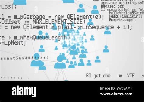 Digital Animation Of Program Codes Moving In The Screen With Background Of Blue Profile Icons