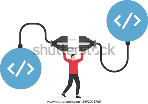 Programmer Connect Socket Between Coding Program Stock Vector Royalty