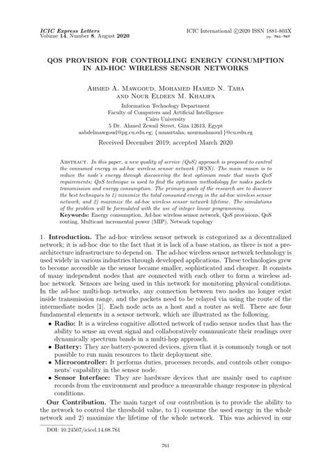 pdf qos provision for controlling energy consumption in ad hoc wireless sensor networks