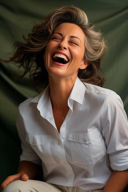 Premium Ai Image Mature Woman Laughing Out Loud