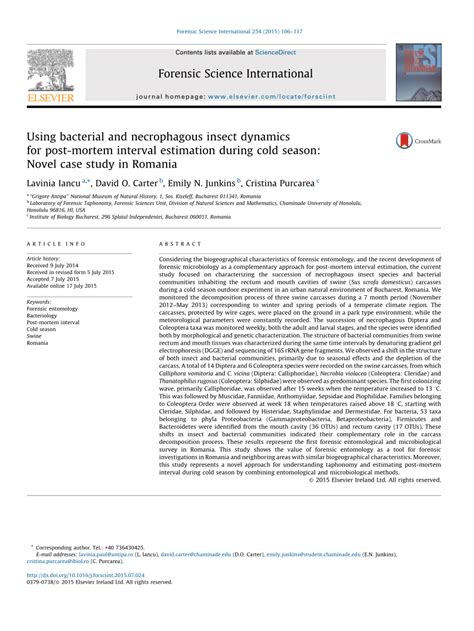 Pdf Using Bacterial And Necrophagous Insect Dynamics For Post Mortem Interval Estimation