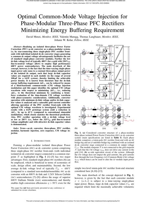 Pdf Optimal Common Mode Voltage Injection For Phase Modular Three