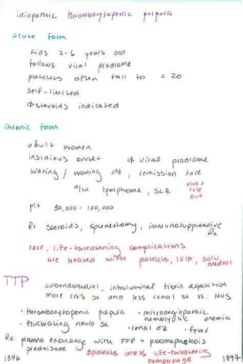 1396 ITP Two Types S Sx Rx TTP Thrombotic Thrombocytopenic Purpura Pathophys Vs HUS