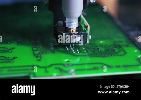 Machine Distributing Solder Onto Surface Of Printed Circuit Board Pcb Soldering Process Modern
