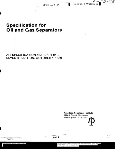 Oil And Gas Separator Specification Api 12j Standard