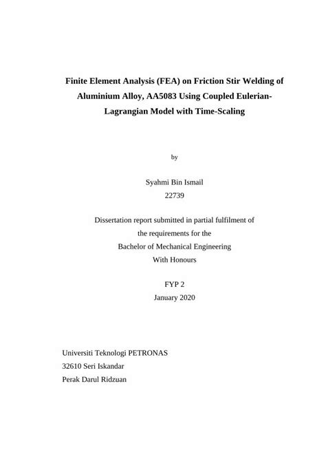 Pdf Finite Element Analysis Fea On Friction Stir Welding Of