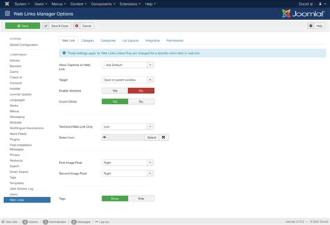 help310 components web links manager options joomla documentation