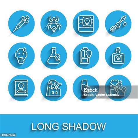 배럴에 있는 방사성 폐기물 공장에서 나오는 연기 주사기 독이 든 알코올 가스 연기의 유독한 구름 독성 액체가 든 비커 병 물약 및 아이콘을 설정합니다 벡터 0명에 대한 스톡