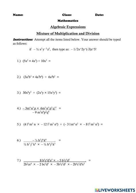Simple Algebraic Expressions