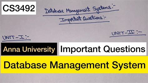 Database Management System Important Questions Anna University Tamil Youtube