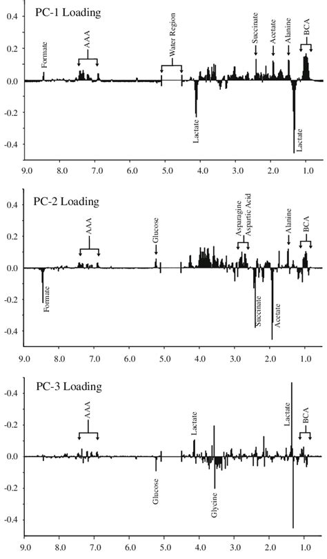 Pca Of Cpmg 1 H Nmr Spectra Of Ala And Pla 1d Loading Plot Of A Pc 1