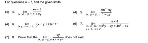 Solved For Questions 4 7 Find The Given Limits 4 4