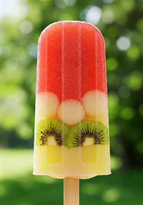 Layered Fruit Popsicle On Wooden Stick Stock Illustration