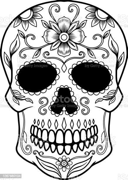 멕시코 설탕 두개골의 그림 엠블럼 기호 포스터 카드 배너를 위한 디자인 요소 벡터 일러스트레이션 고딕 양식에 대한 스톡 벡터