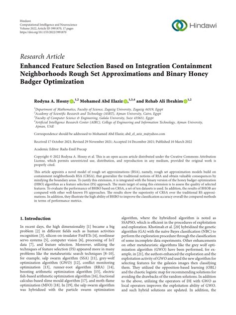 PDF Enhanced Feature Selection Based On Integration Containment Neighborhoods Rough Set