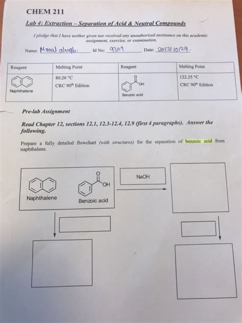 Solved CHEM Lab Extraction Separation OfAcid Chegg