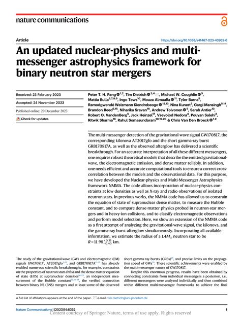 Pdf An Updated Nuclear Physics And Multi Messenger Astrophysics Framework For Binary Neutron