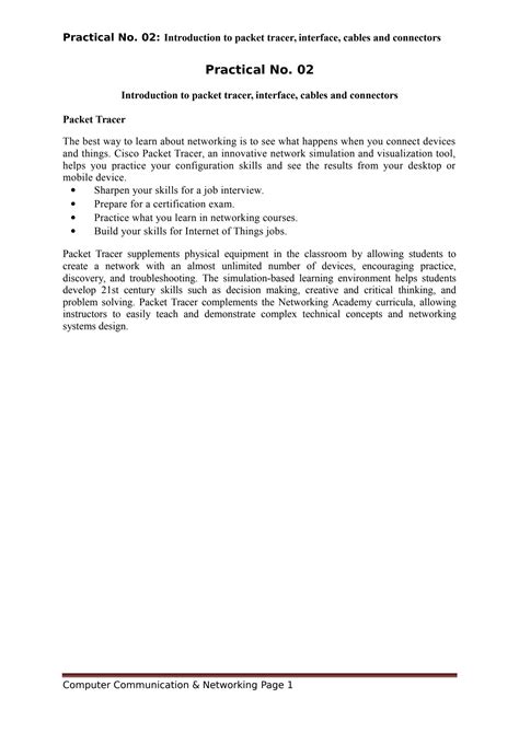 SOLUTION Introduction To Packet Tracer Studypool