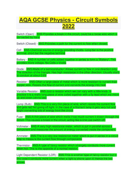 Aqa Gcse Physics Circuit Symbols 2022 Scholarfriends