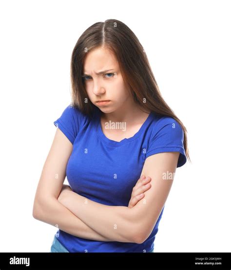 Pretty Naughty Girl On White Background Stock Photo Alamy
