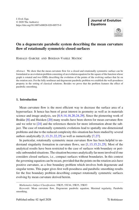 Pdf On A Degenerate Parabolic System Describing The Mean Curvature Flow Of Rotationally