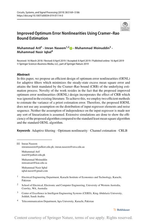Improved Optimum Error Nonlinearities Using Cramerrao Bound Estimation Request Pdf