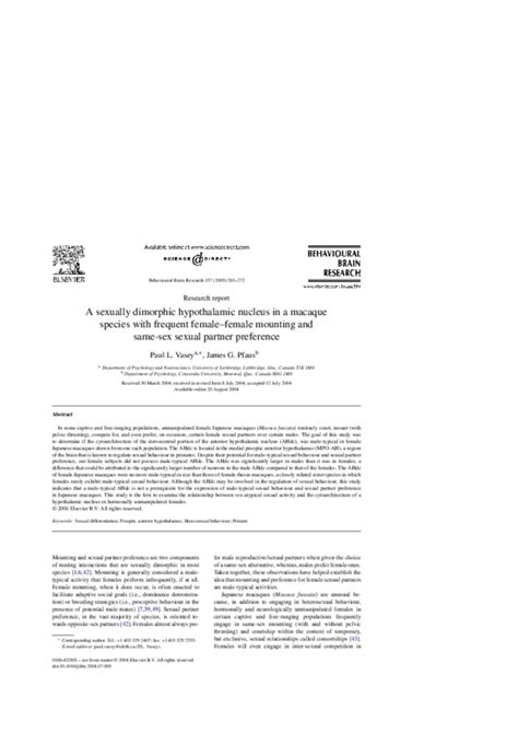 Pdf A Sexually Dimorphic Hypothalamic Nucleus In A Macaque Species Pdf A Sexually Dimorphic Hypothalamic Nucleus In A Macaque Species