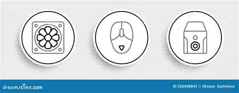 Set Line Uninterruptible Power Supply Computer Cooler And Mouse Icon