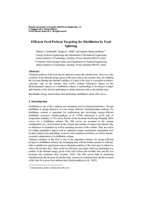 Pdf Efficient Feed Preheat Targeting For Distillation By Feed