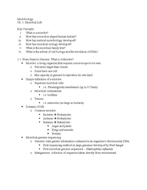 Chapter Notes Microbiology Ch Microbial Life Key Concepts I What Is A Microbe Ii How