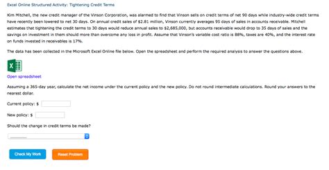 Solved Excel Online Structured Activity Tightening Credit Chegg Com