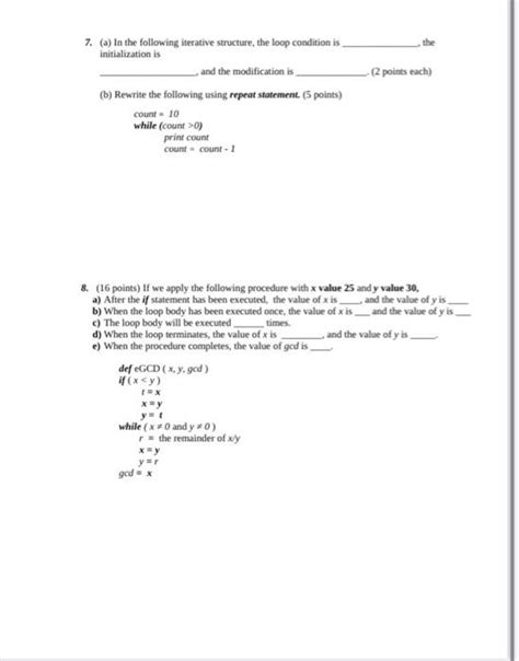 Solved The 2 Points Each 7 A In The Following Iterative Chegg