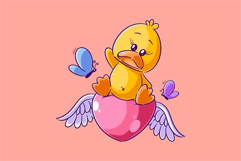 Cute Duck Sits On A Winged Heart Graphic By Wawadzgn · Creative Fabrica